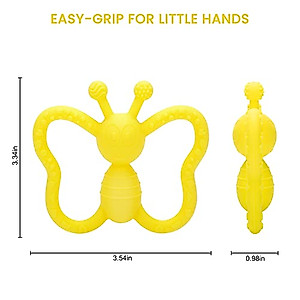 Baby Teething Toys, Butterfly Design Teether Pain Relief Toy for Newborn Babies, Freezer Safe Neutral Shower Gift, Soft Textured for Boy and Girl