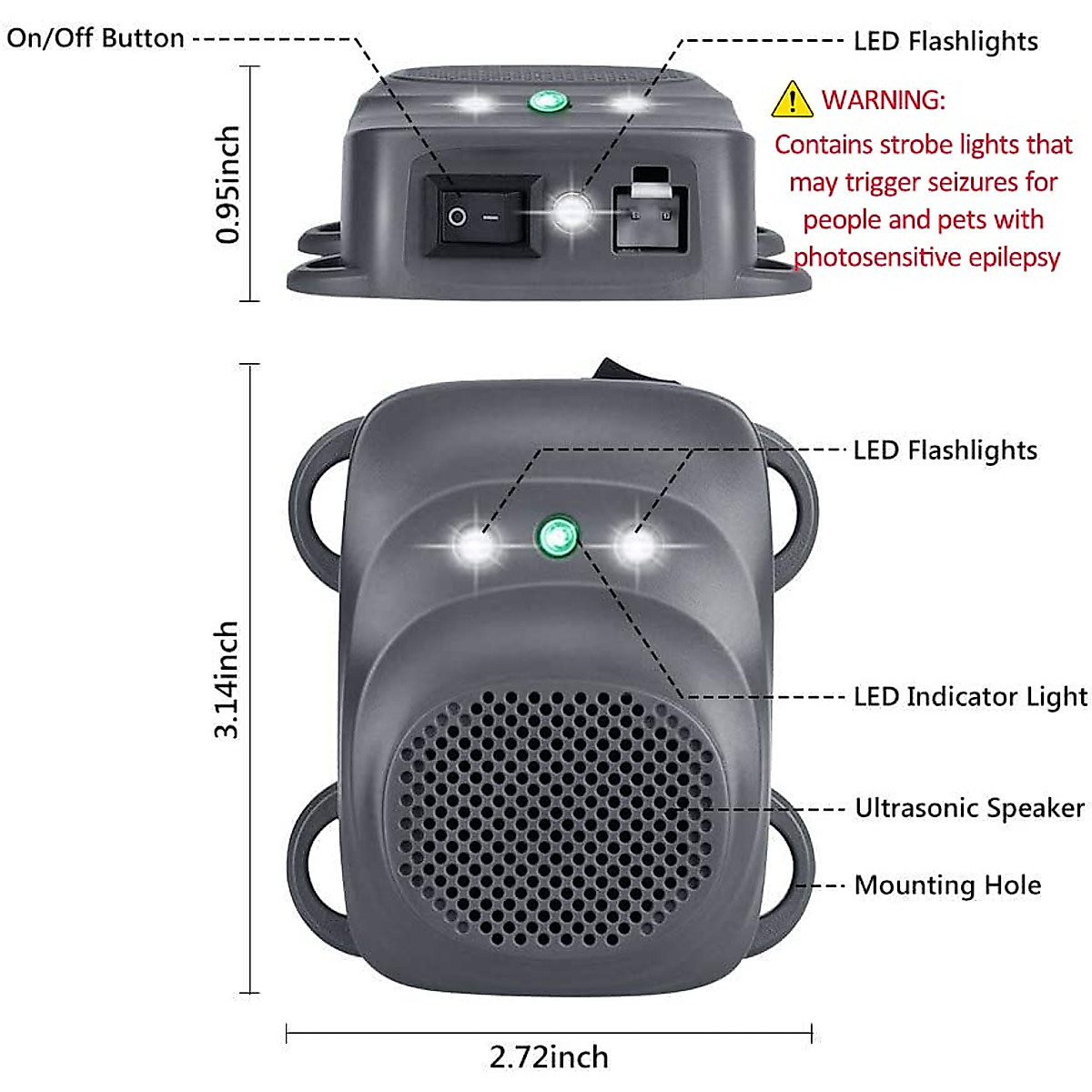 Angveirt Rodent Repellent for Car Engine Ultrasonic Mouse Repellent Rat Deterrent for Car Under Hood Animal Repeller Vehicle Wires RV Protection Pest Control for 12V 24V Car Battery Grey, 2 Pack