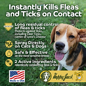 HAPPY JACK DD-33 Flea and Tick Spray for Dog and Cat, Flea Treatment & Control, Water-Based Formula Kills Fleas & Ticks Effectively Yet Gentle on Skin & Hair, 16 oz