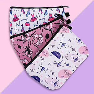 Saintrygo 6 Pack Cute Cosmetic Ballet Bag Ballet Girl Dance Gifts Dance Makeup Bag Adorable Travel Ballet Pouch Dance Cosmetic Case Toiletry Organizer for Girls Women Dancer, 6 Styles