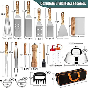 24Pcs Griddle Accessories Kit, Joyfair Stainless Steel BBQ Spatulas Set with Melting Dome, Professional Grill Accessory in Storage Bag, Great for Outdoor Camping Flat Top Teppanyaki Grilling Cooking