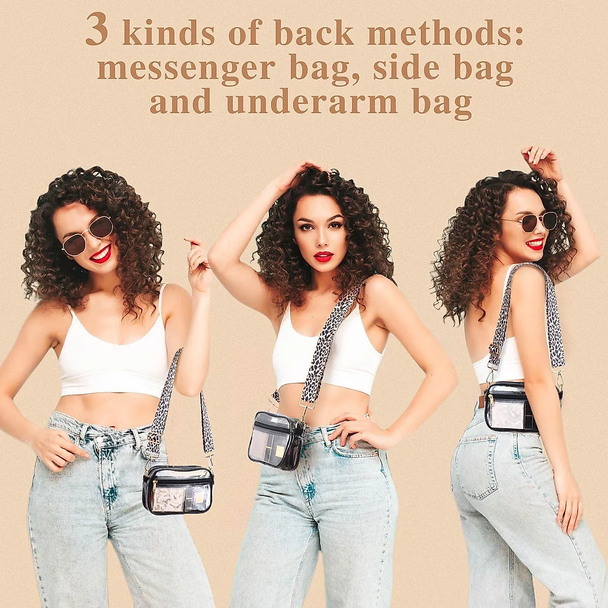 HULISEN Clear Crossbody Bag Stadium Approved, Clear Purse for Women Men, Transparent Messenger Shoulder Handbag for Concert, Travel, Work, Sports (Leopard)