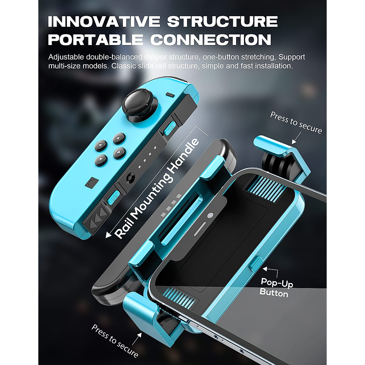 Joso Switch Joy-Con Grip Holder with Cell Phone Mount, Compatible with All iOS 16.0+ iPhones, Easy to Install & Stable, Enjoy Mobile Games, COD, Genshin Impact, Switch Accessories, Not for Android