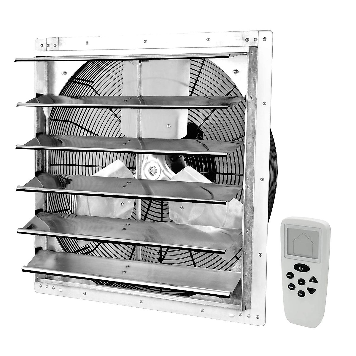 iLIVING 20" Shutter Exhaust Fan with Wireless Smart Remote Controlled Thermostat and Humidity, Variable Speed Wall Mounted Attic Vent Fan, Chicken Coop Ventilation, 3368 CFM, 5000 SQF Coverage Area