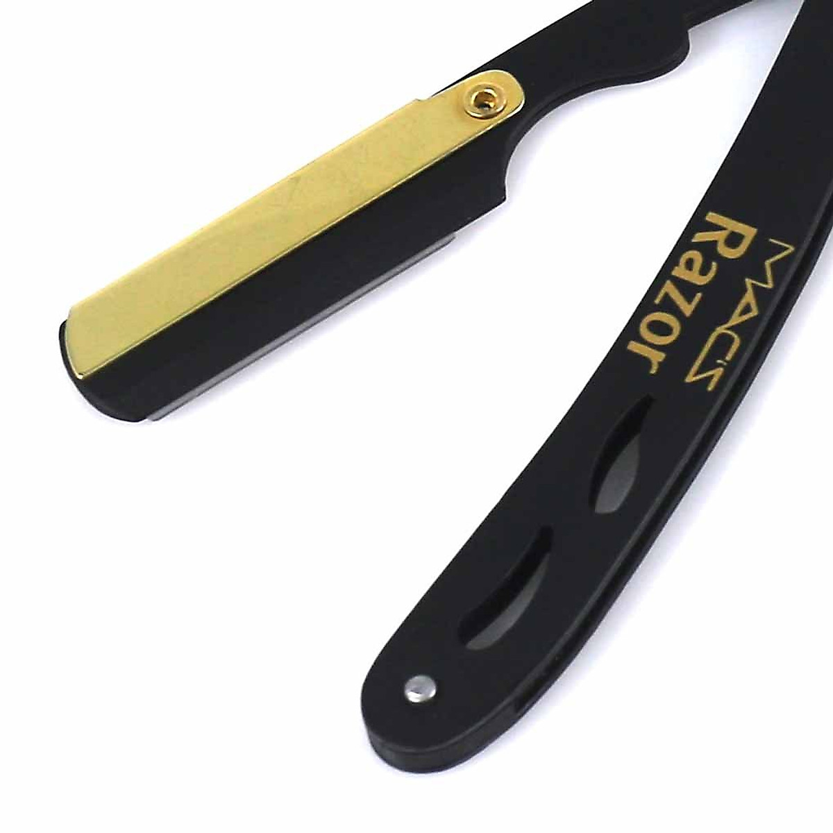 Black & Gold Combination Stainless Steel Barber Straight Edge Razor with Hi-Chromium Derby 100 Count Blades - Made of Platinum Stainless Steel - with Easy Blades Replacement Mechanism - Macs-045B1