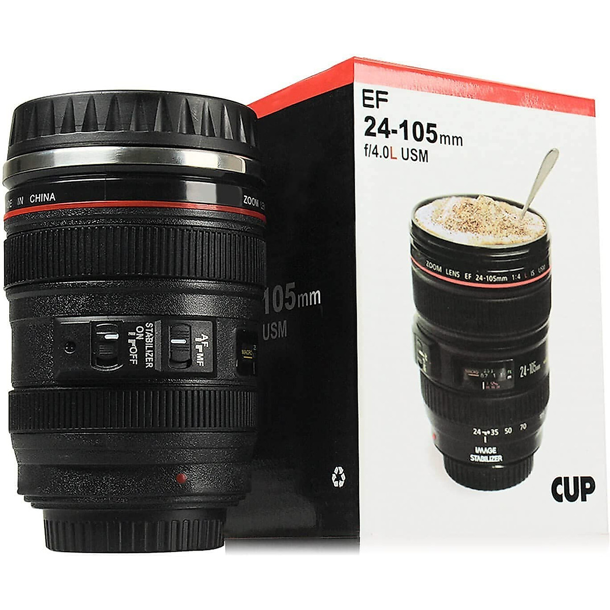 Yepteeps Coffee Mug, Camera Lens Travel Thermos, Stainless Steel Insulated Cup with Easy Clean Lid (Leak Proof)