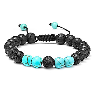 M MOOHAM Lava Rock Bracelet - Lava Rock Bead Blue Turquoise Bracelet, Men Beaded Bracelets Gifts for Men