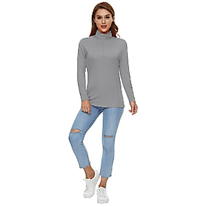 CRYSULLY Women's Classic Long Sleeve Shirts Lightweight Sun Protection Outdoor Running Top Light Grey