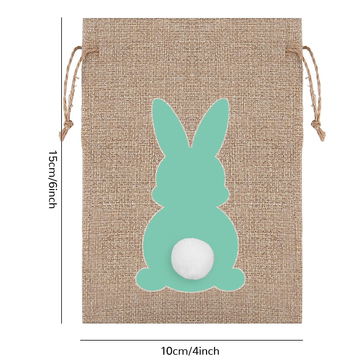 Whaline 24Pcs Easter Burlap Bag Drawstring Gift Bag Easter Bunny Rabbit Linen Jute Bag with Fluffy Tail Gift Pouch Bag Hunt Bag Party Favor Bag Chocolate Sweet Bags for Easter Birthday Treats Goodie