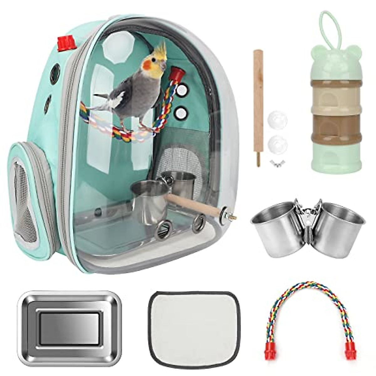 Rypet Bird Carrier Backpack Parrot Portable Breathable Bag Pet Bird Lightweight Travel Cage with Standing Perch and Stainless Steel Tray