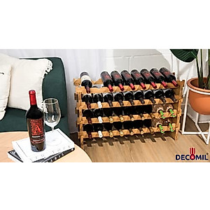 DECOMIL - 36 Bottle Large Wine Rack , Stackable & Modular Wine Storage Rack , Solid Bamboo Wine Holder Display Shelves, Wobble-Free (Four-Tier, 36 Bottle Capacity)