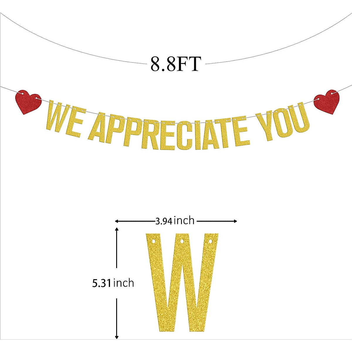 We Appreciate You Banner, Thank You Sign, Nurse/Doctor/Teacher Appreciation Banner Decorations, Thank You for All You Do Decor, Employee Appreciation Banner Decorations for Office Party Gold Glitter