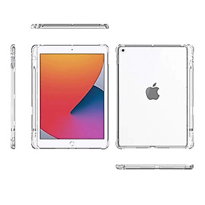 SFFINE Clear Case for New iPad 10.2 7th/8th/9th Generation 2021/2020/2019 with Pencil Holder, Shockproof Thin Slim Transparent Flexible TPU Gel Silicon Back Cover Protective Shell Fit iPad 10.2 Inch