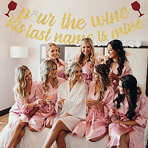 Sursurprise Wine Bachelorette Party Decorations, Pour The Wine His Last Name Is Mine Banner for Winery Bridal Shower Engagement Wedding