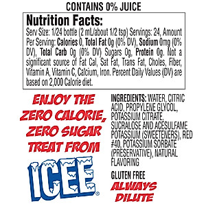 ICEE Zero Calorie Cherry Liquid Water Enhancer Drink Mix, Natural Flavor Drops, Sugar Free, 1.62 Fl Oz Concentrate (48 ml) - 4 Pack