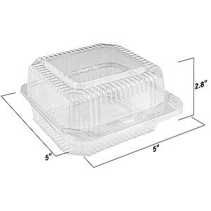 MT Products Clear Plastic Square Hinged Food Container, 5" Length x 5" Width x 2.75" Depth (40 Pieces) and Aluminum Foil 9 in x 13 Pans Half Size Medium 40 Gauge Table Tin Pans (25 Pieces)