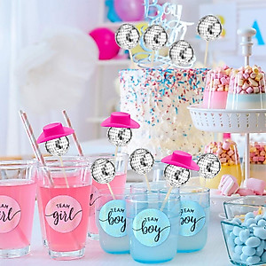 Newmemo Disco Ball Cake Toppers Cowgirl Hat 40PCS Disco Ball Cupcake Toppers Disco Ball Cake Pick Mini Western Cowgirl Hat Cake Decorations for Disco 1970s Theme Bachelorette Birthday Party Supplies