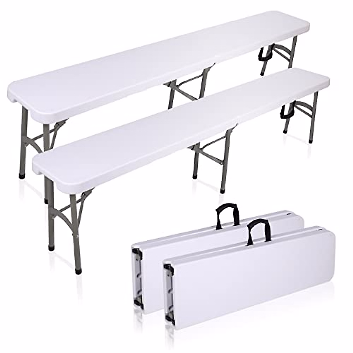 Lineslife Portable Folding Bench,6ft Plastic Lightweight Multipurpose Outdoor Bench Seat with Handle for Picnic Party Camping Dining, 2 Pack