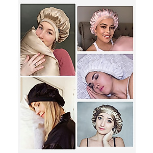 LILYSILK 100% Mulberry Silk Bonnet, 19 Momme Silk Night Sleep Cap Adjustable Hair Wrap for Sleeping, Black