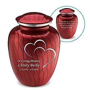 GetUrns - Embrace Hearts Urns for Human Ashes, Cremation Urns for Adult Ashes Men & Women, Cremation Urn for Home, Vault, or Niche, 200 cu. in, Double-Sided Engraving, Pearl Candy Red