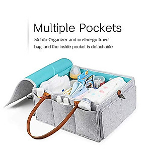 shyness Diaper Organizer Baby Nursery Basket with Zipper Lid and Leather Handle Baby Changing Bag