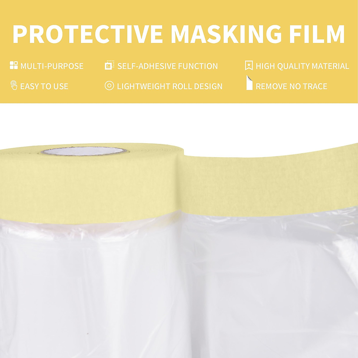 TAPEBEAR Painters Tape and Masking Film 22inch X 30yard(550mmx 27m), Plastic Cover for Painting, Tape and Drape, Pre-Taped Masking Film for Automotive, Floor, Appliance and Furniture, 3Rolls