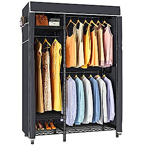 VIPEK V2C Wire Garment Rack Covered Clothes Rack with 3 Hanging Rods, Black Metal Clothing Rack with Black Oxford Fabric Cover Cover, Portable Closet Rack Free Standing Closet Wardrobe, Max Load 600LBS