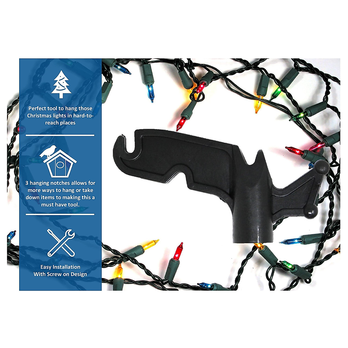 JSP Manufacturing Multi-Purpose Plastic Utility Hook Screw On Pole Attachment (Pole NOT Included) - Hang Christmas Lights, Bird feeders, Sting Lights, Ropes, Boat Lines (2, Black)