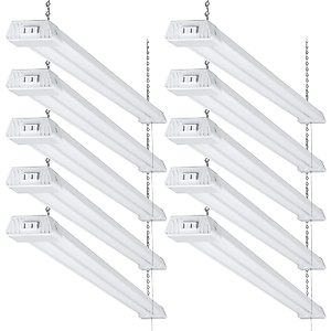 LEONLITE 10-Pack LED Shop Light 4FT, Deep Reflector, 40W 5000K Daylight Linkable LED Shop Light, Plug in Shop Light with Pull Chain (ON/Off), 4 Foot LED Shop Lights for Workshop, Garage, Shop