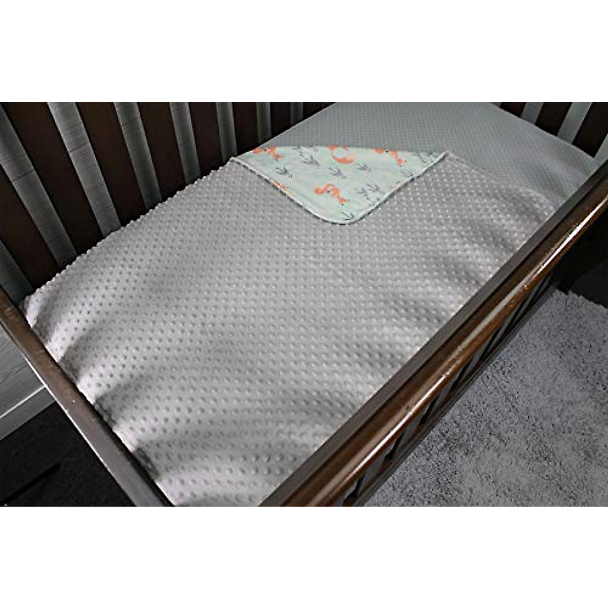Top Tots Baby Blanket - Spirited Orange Fox with Grey Minky Dot