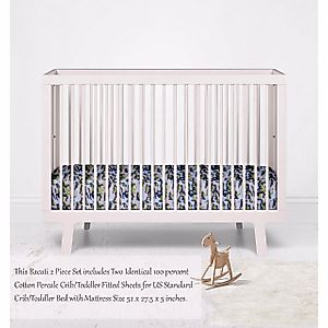 Bacati - 2 Pack Crib Fitted Sheets - CAMO Blue Navy Green Beige Soft Breathable 100% Cotton Percale Baby Sheets - Fits Standard 28 x 52 X 5 inches Crib & Toddler Mattresses