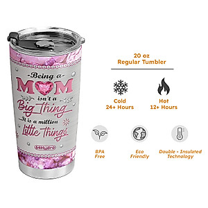 64HYDRO 20oz Jewelry Elephant Mom, Being a Mom isn't a big thing it is a million little things, Grandma, Mother Gifts, Stainless Steel Double Wall Vacuum Insulated Coffee Mug, Travel Cup with Lid