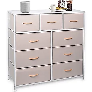 CERBIOR Wide Drawer Dresser Storage Organizer 9-Drawer Closet Shelves, Sturdy Steel Frame Marbling Wood Top with Easy Pull Fabric Bins for Clothing, Blankets (9-Cream Drawers)