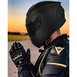 Favoto Full Face Motorcycle Helmet DOT Approved, Cascos para Motos Snowmobile Dirt Bike Helmet for Adults Men Women, Anti-Fog Film Included, Black, Large