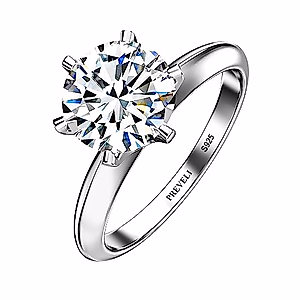 PREVELI 3 Carat CZ Rings For Women 18K White Gold Plated 925 Sterling Silver Solitaire (8.5)