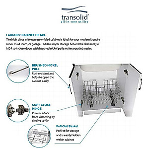 Transolid TCAB-2420-WS 24-in Laundry Cabinet Sink, Stainless Steel High Arc Faucet, and Basket, White