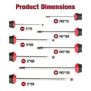 ROTATION 8-Piece Magnetic Screwdrivers Set with red tip, 4 Phillips and 4 Slotted Tips, Professional Cushion Grip Screwdriver Set with High Torque