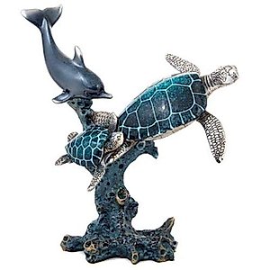Globe Imports Turtles Dolphin Coastal Nautical Statue Figurine Sculpture Outdoor Décor Garden