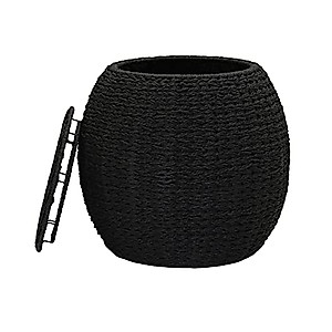 Household Essentials, Black Handwoven Paper Rope Barrel Wicker Storage Basket Side Table