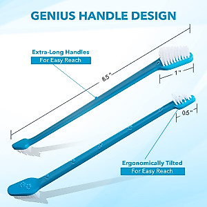 BOSHEL Oral Care Dog Toothbrush Set - 2 Long Handled Double Sided Toothbrushes + 9 Baby Finger Toothbrushes for Dogs & Cats Teeth Cleaning - Oral Care Kit for All Pet Breeds Keeps Teeth & Gums Healthy