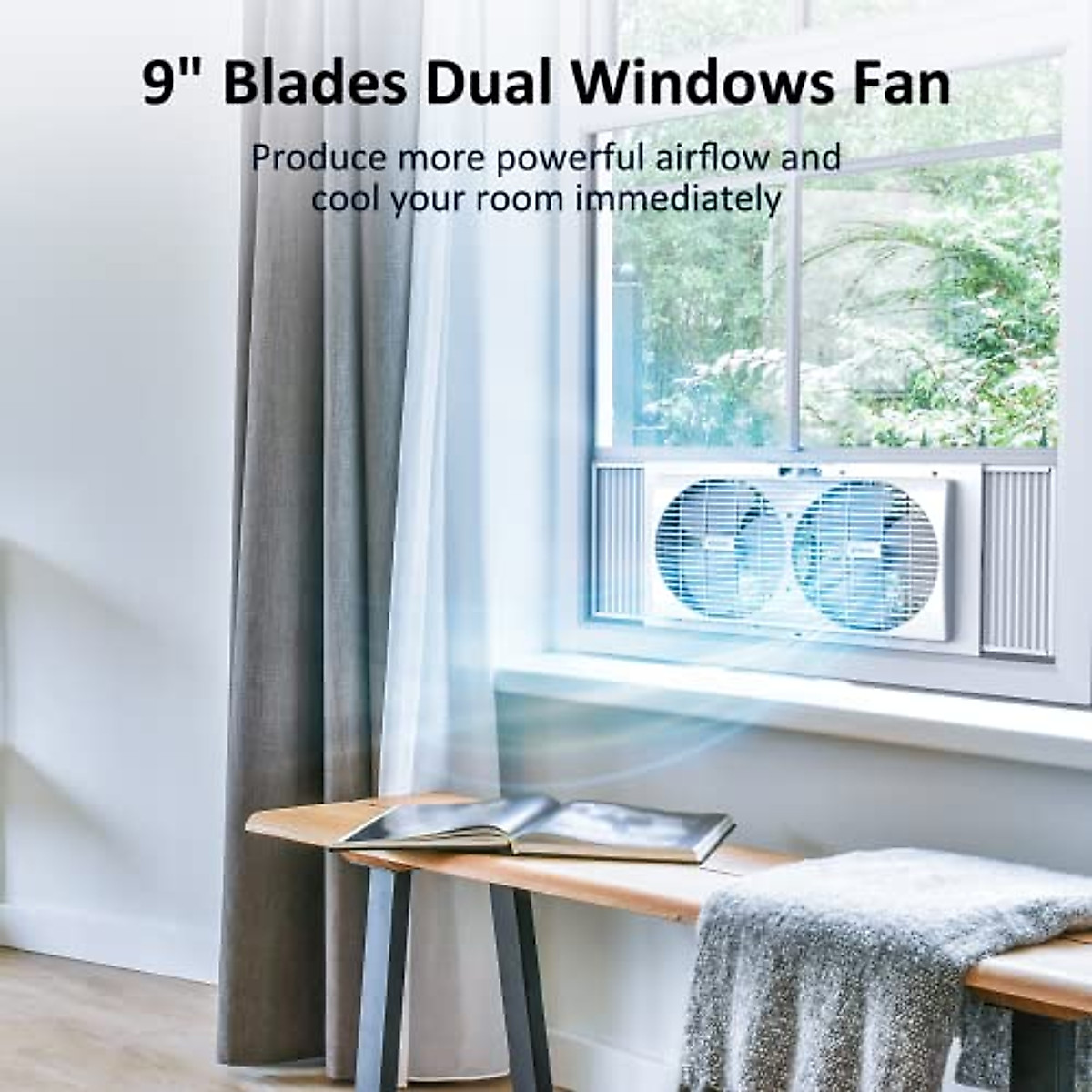 Shinic 9 Inch Twin Window Fan Reversible Airflow Control, 2 Speeds Window Exhaust Fan with Auto-locking Expenders and Foldable Handle, ETL Listed, Household Window Fan Fits 22"-33" ​Window