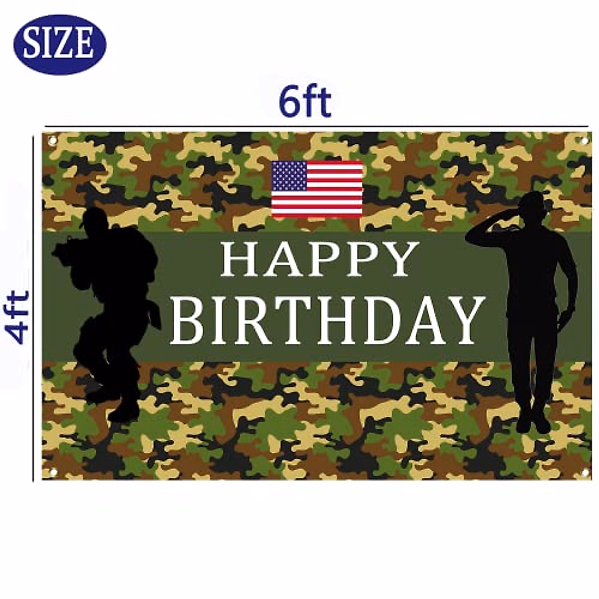 4x6FT American Flag Military Theme Happy Birthday Backdrop Banner,Patriotic Military Theme Birthday Photography Banner for US Army/NAVY/AIR FORCE/Policeman Birthday Party Decor