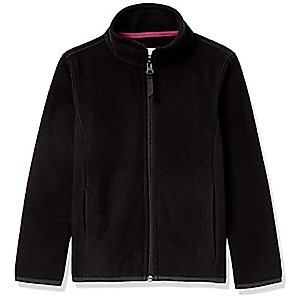 Amazon Essentials Girls' Polar Fleece Full-Zip Mock Jacket, Black, Large