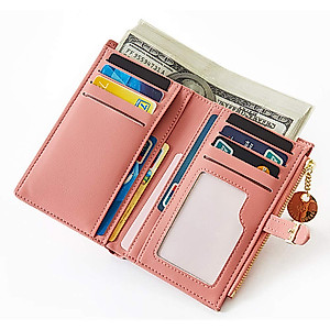 QICHUANG Women's RFID Blocking Short Purse PU Leather Medium Clutch Wallet Bifold Card Coin Holder Organizer Small Lady Purse (gray)