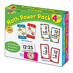 Trend Enterprises: Math Power Pack, 4 Flash Card Set Includes Math Splash War, Addition 0-12, Subtraction 0-12, Telling Time Flash Cards, Self-Checking Design, for Ages 3 and Up