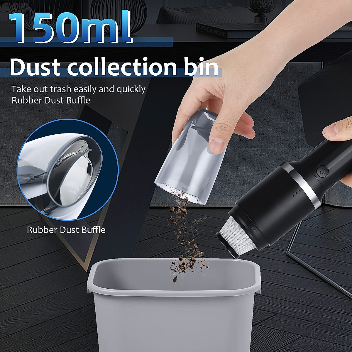 CDRCMXV Handheld Vacuum, Mini Hand Vacuum Cordless Rechargeable High Power Dust for Home, Small Vacuum Cleaner for Car Upholstery, Carpet, Pet Hair(Black)