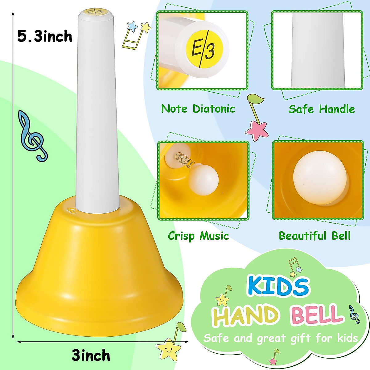 Nuanchu 8 Note Hand Bells for Kids, Musical Handbells Set Colorful Hand Bells Instruments Music Bells for Toddlers Children Adults Musical Percussion Instrument Toy for School Church Wedding Family
