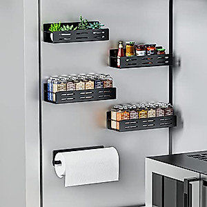Carwiner Magnetic Spice Rack for Refrigerator 4 Tiers and Paper Towel Holder, Magnetic Refrigerator Organizer, Strong Magnetic Fridge Shelf, Rustproof Side Fridge Storage Rack for Kitchen