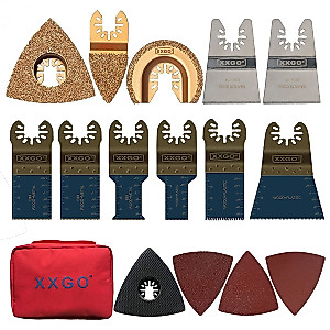 XXGO 124 Pcs Oscillating Tool Blades Accessories Kits Compatible with Bosch, Chicago, Craftsman, Dewalt, Dremel, Fein, Harbor Freight, Makita, Milwaukee, Porter Cable, Ridgid, Ryobi, Rockwell XGM0502