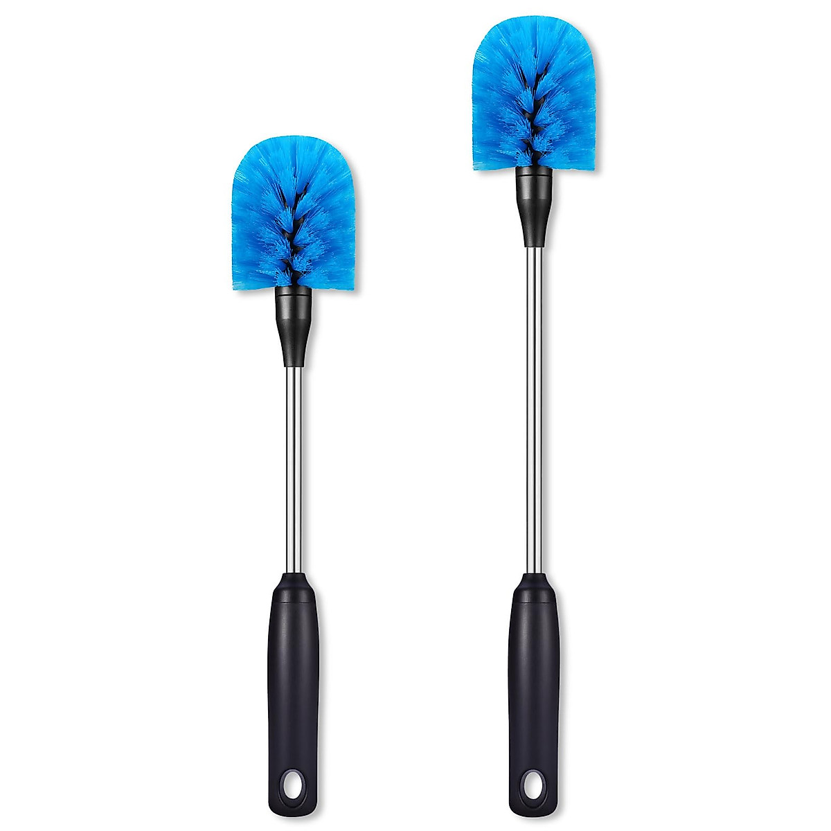MOSOLAN Stainless Steel Bottle Brush, 2 Pack Long Handle Water Bottle Scrubbing Brush with Removable Head, Built for Cleaning Sports Bottles, Baby Bottles, Cups, Mugs, Glasswares, Flask, 13 in - 15 in